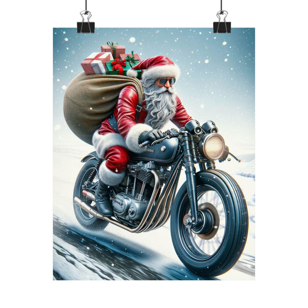 Santa on Motorcycle Poster | Matte Vertical Christmas Poster - Etsy