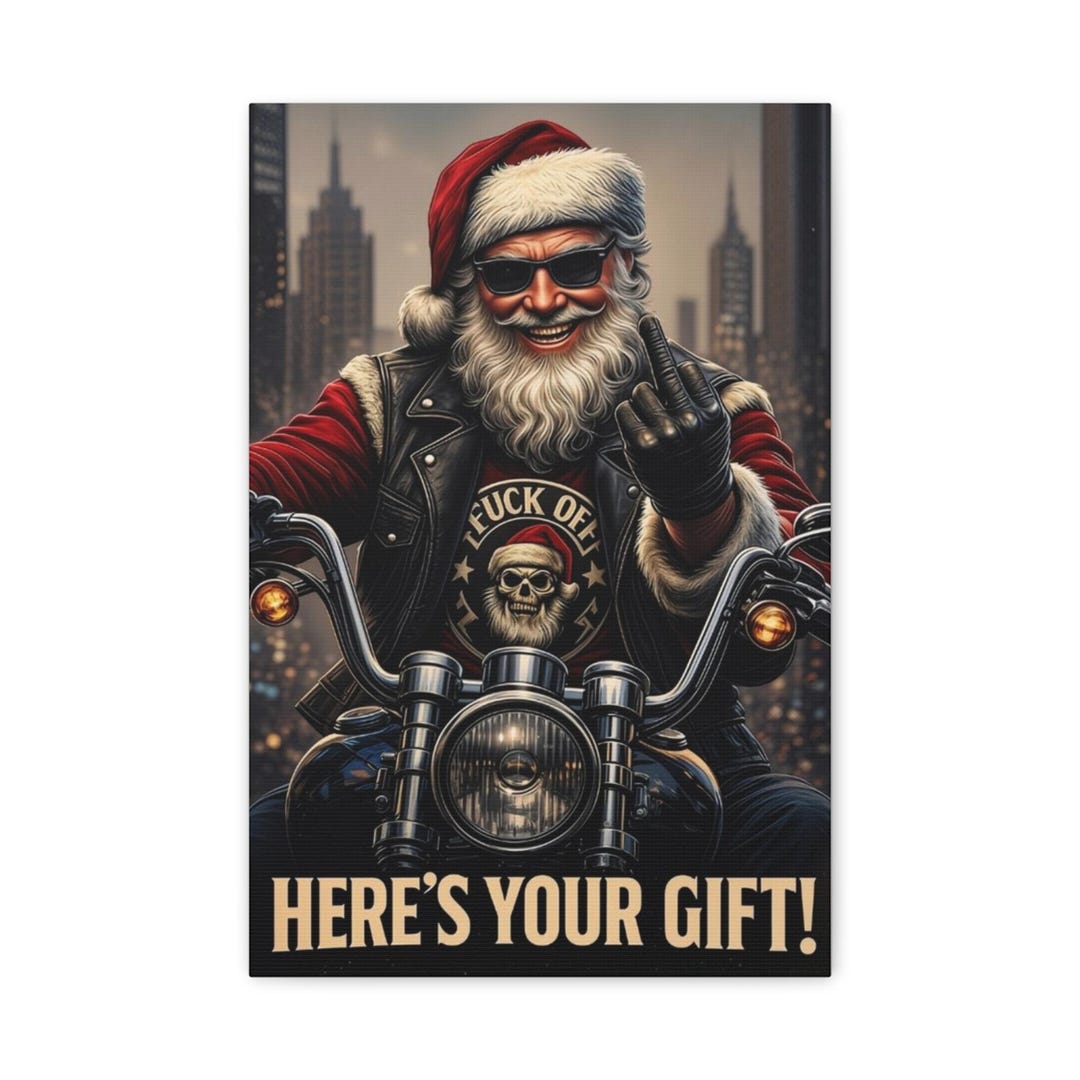 Rebel Santa Biker Here's Your Gift Canvas - Etsy