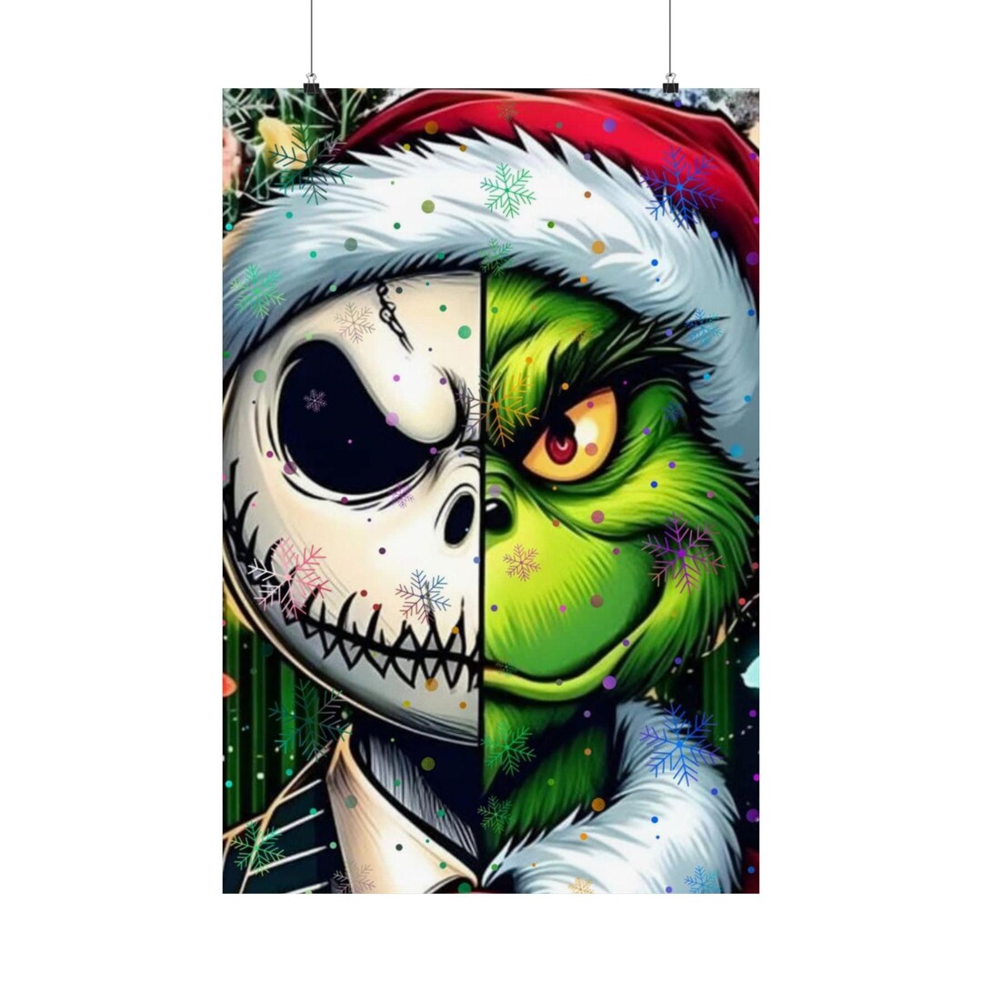 Grinch Jack Skellington Split Face Poster | Matte Vertical Poster ...