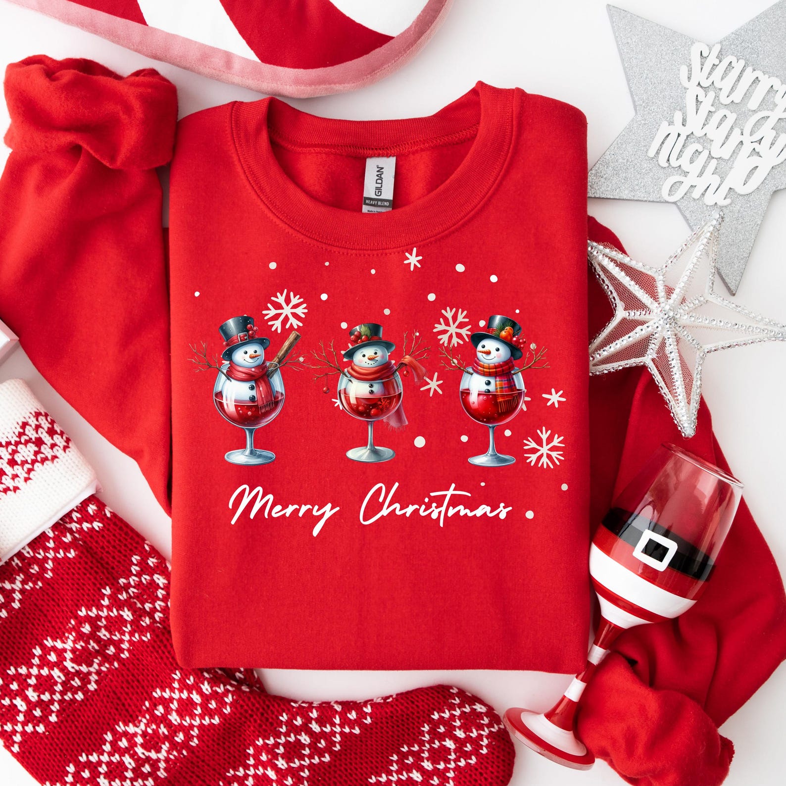 Merry Christmas Snowman Wine Glass Tee, Festive Holiday T-shirt, Cute ...