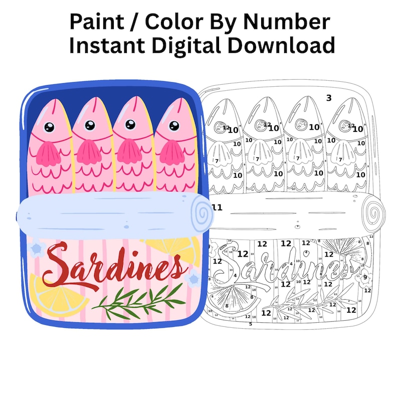 Paint-by-number Sardine Tin Paint-by-number: Retro Kitchen Art (3 Pages ...