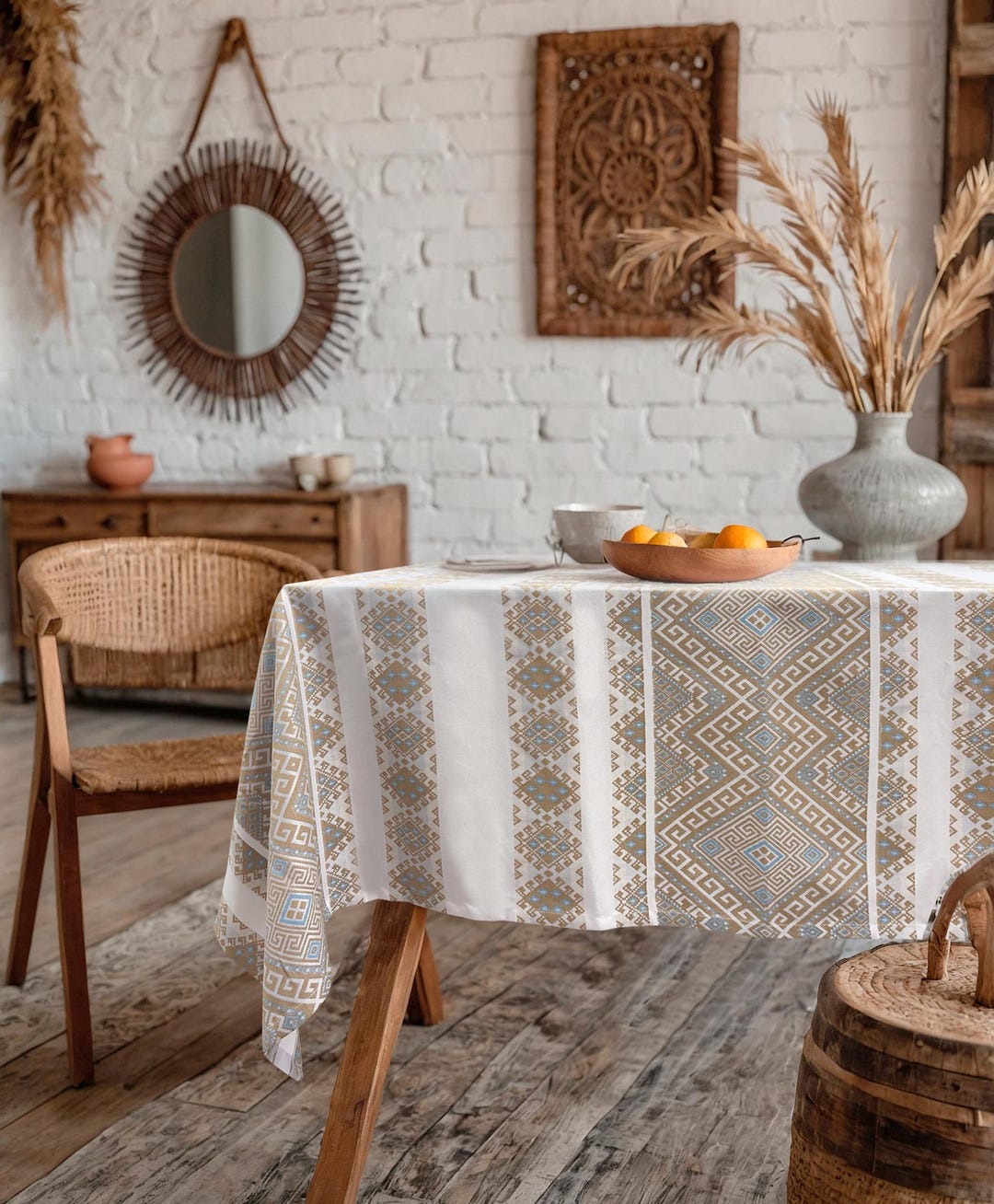 Custom Mexican Linen Tablecloth, Vintage Boho Table Linens - Etsy