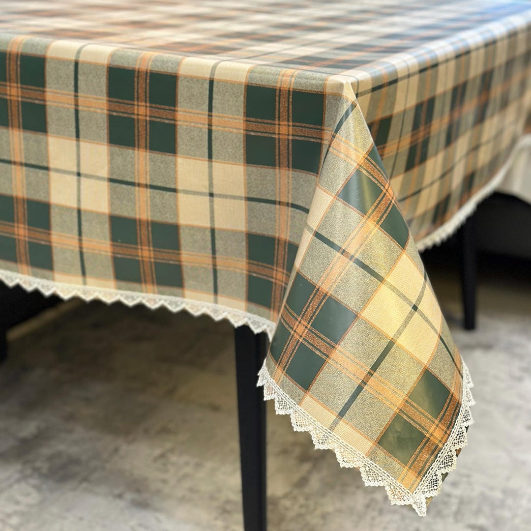 Green Tartan PVC Vinyl Wipe Clean Tablecloth, Gingham Waterproof ...