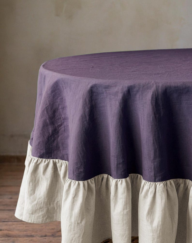 Custom Two Tone Ruffled Linen Tablecloth: for Oval, Round, Square ...
