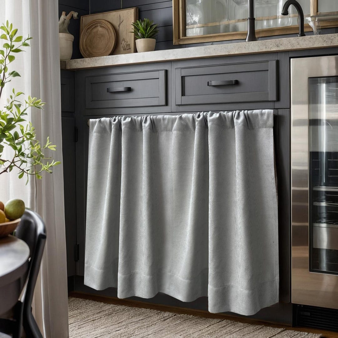 Gray Sink Skirt | Kitchen Curtains & Shelf Lower Cabinet Drapes for ...