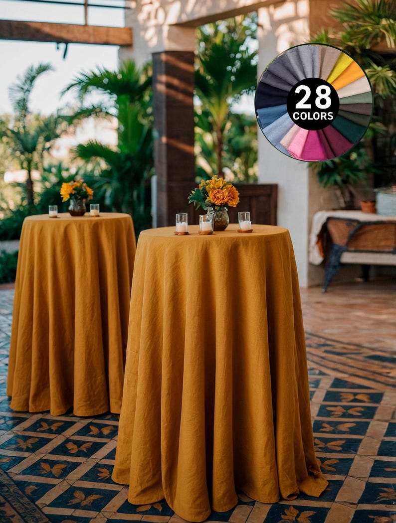 Mustard Linen Blend Farmhouse Tablecloth: Rustic Cocktail Table Cloth ...