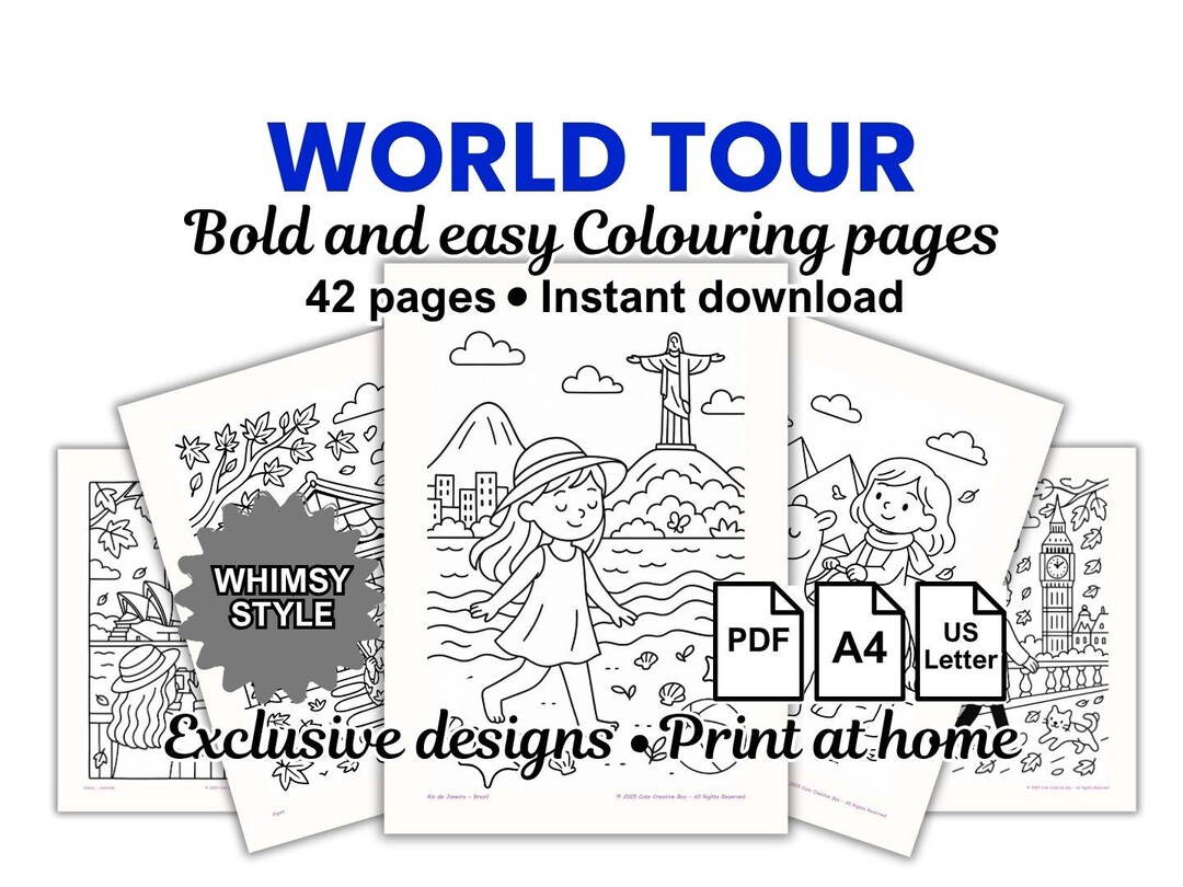 World Tour Travel Colouring Pages: Bold & Easy Whimsy Designs ...