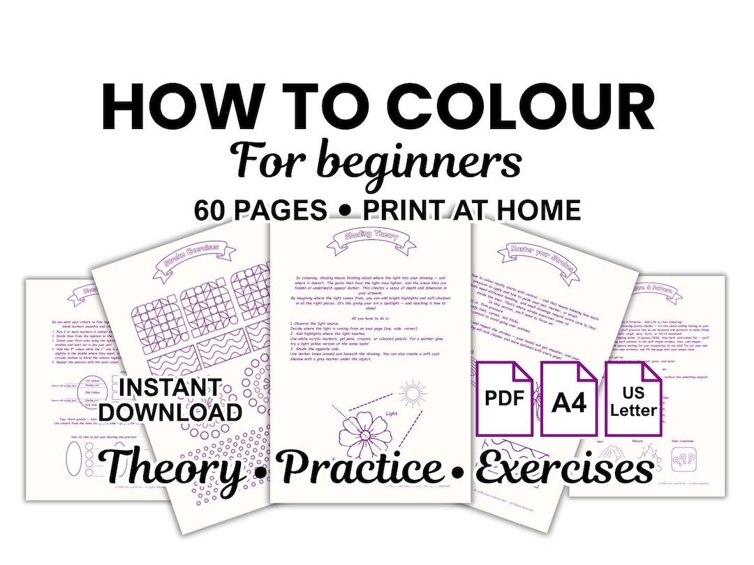 How to Colour for Beginners Colouring Workbook: Instant Download ...