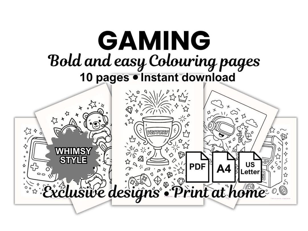 Gaming Colouring Pages Bold & Easy Whimsy Designs (printable PDF ...