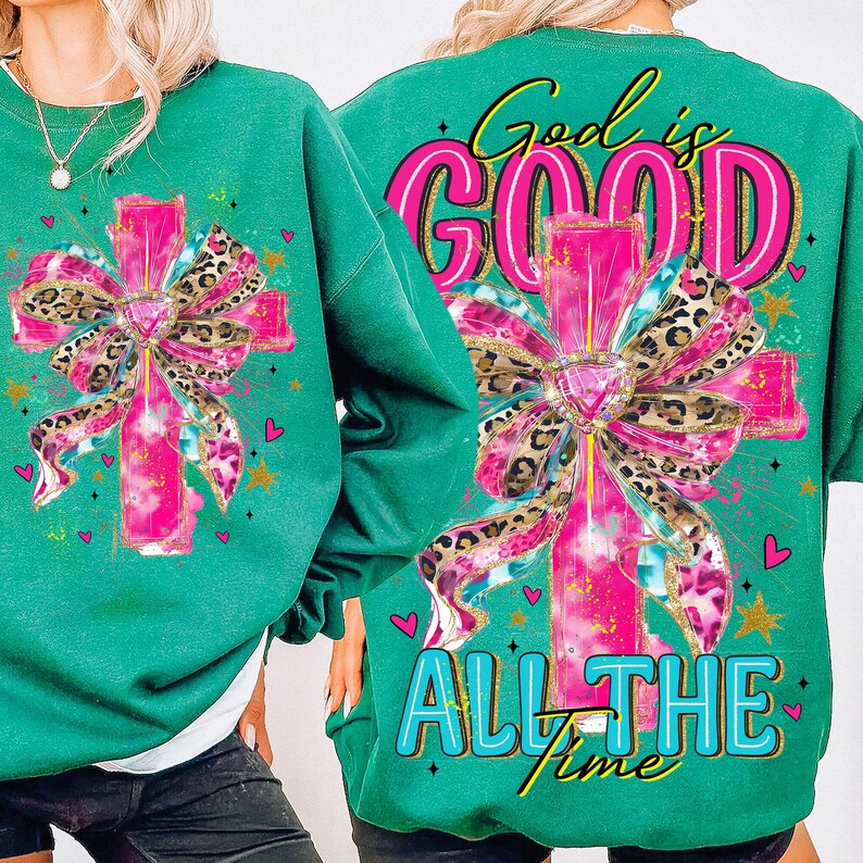 Preppy God is Good All the Time PNG, Leopard Bow Glitter Christian Png ...
