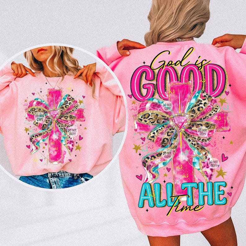 Preppy God is Good All the Time PNG, Leopard Bow Glitter Christian Png ...
