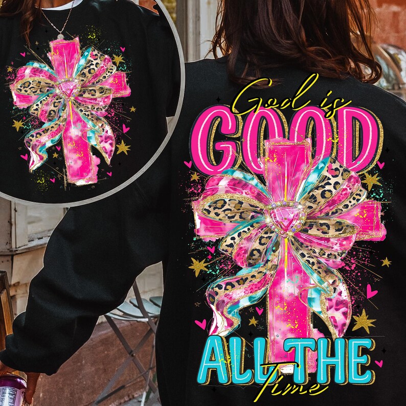 Preppy God is Good All the Time PNG, Leopard Bow Glitter Christian Png ...