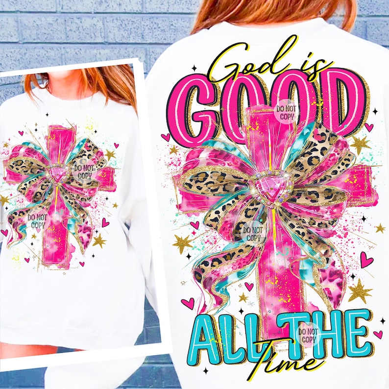Preppy God is Good All the Time PNG, Leopard Bow Glitter Christian Png ...