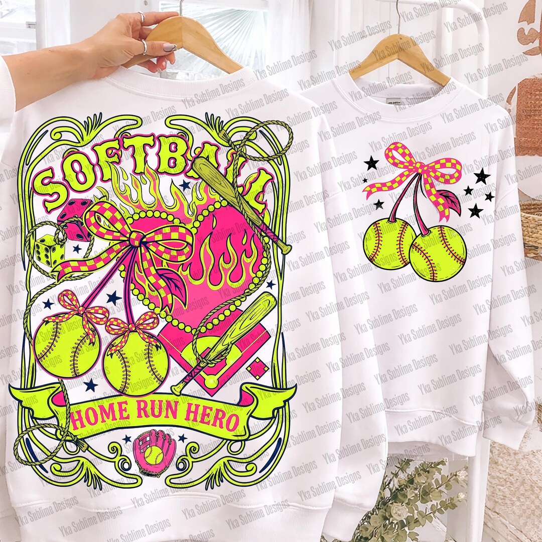 Preppy Softball Png, Softball Home Run PNG, Coquette Softball Bow, Game ...