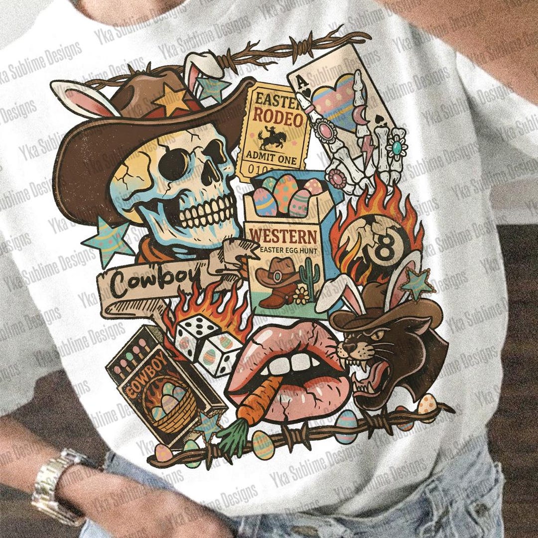 Western Easter Collage PNG, Cowboy Easter Design, Bunny Rodeo ...
