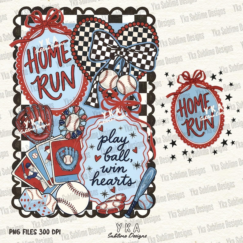 Home Run Coquette PNG, Baseball Bow Design, Girly Sports PNG, Checker ...