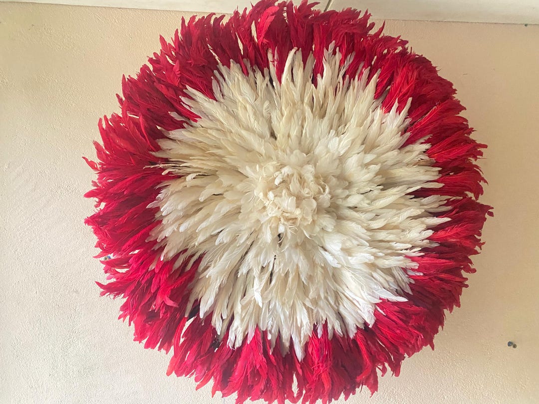 White Juju Hat Wall Decor With Red Feather Edges - Etsy