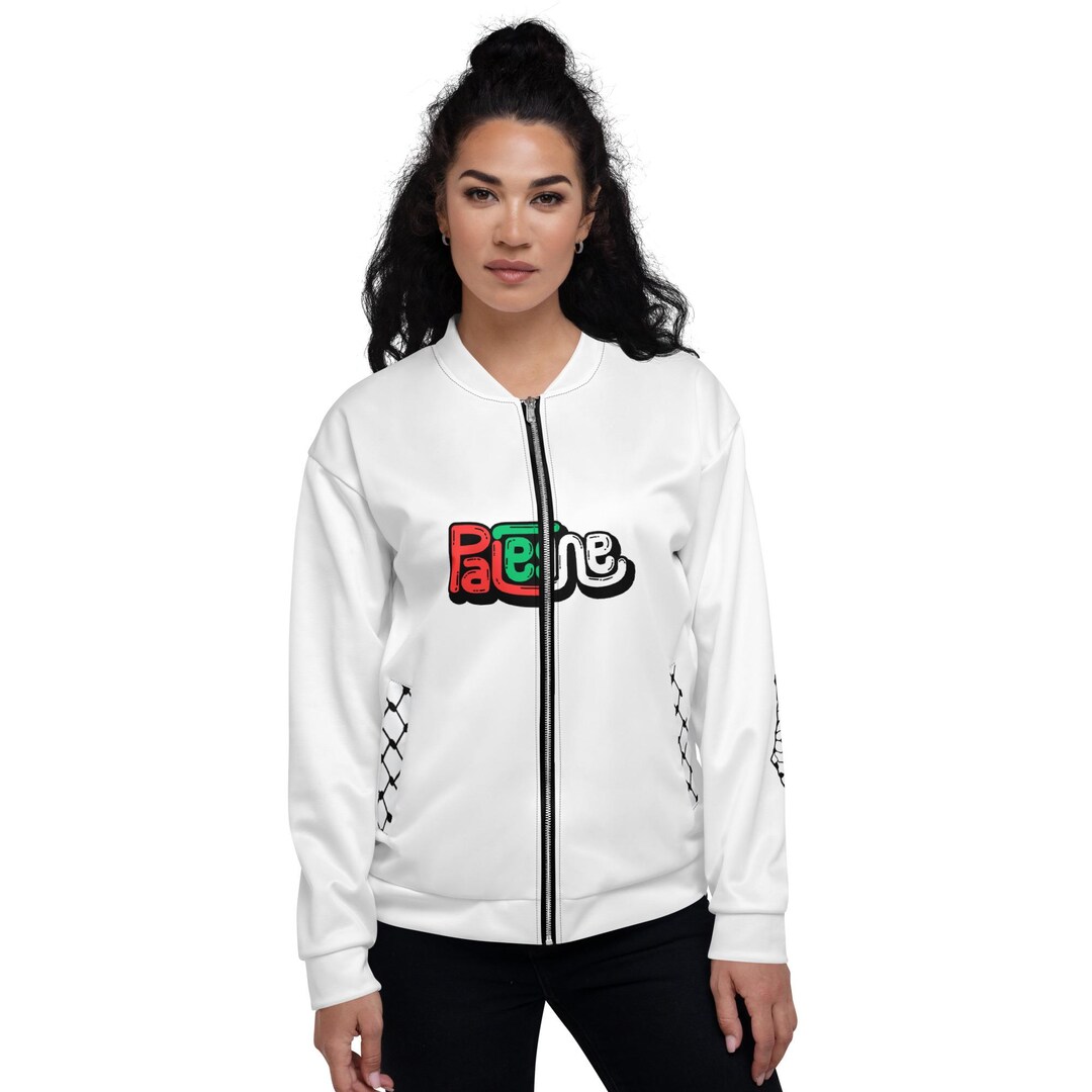 Palestine Bomber Jacket: Keffiyeh Map Sleeves, Unisex Streetwear ...