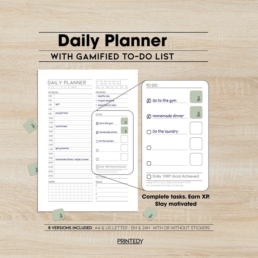 Daily Planner With Gamified To-do List | Printable, Digital, ADHD ...