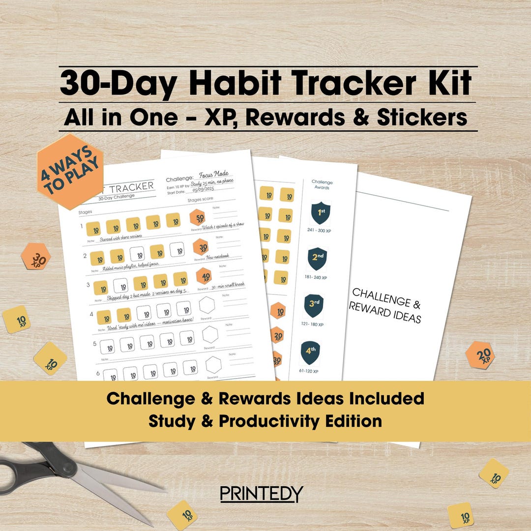 Study Habit Tracker: 30-day Challenge With Stickers (printable ...