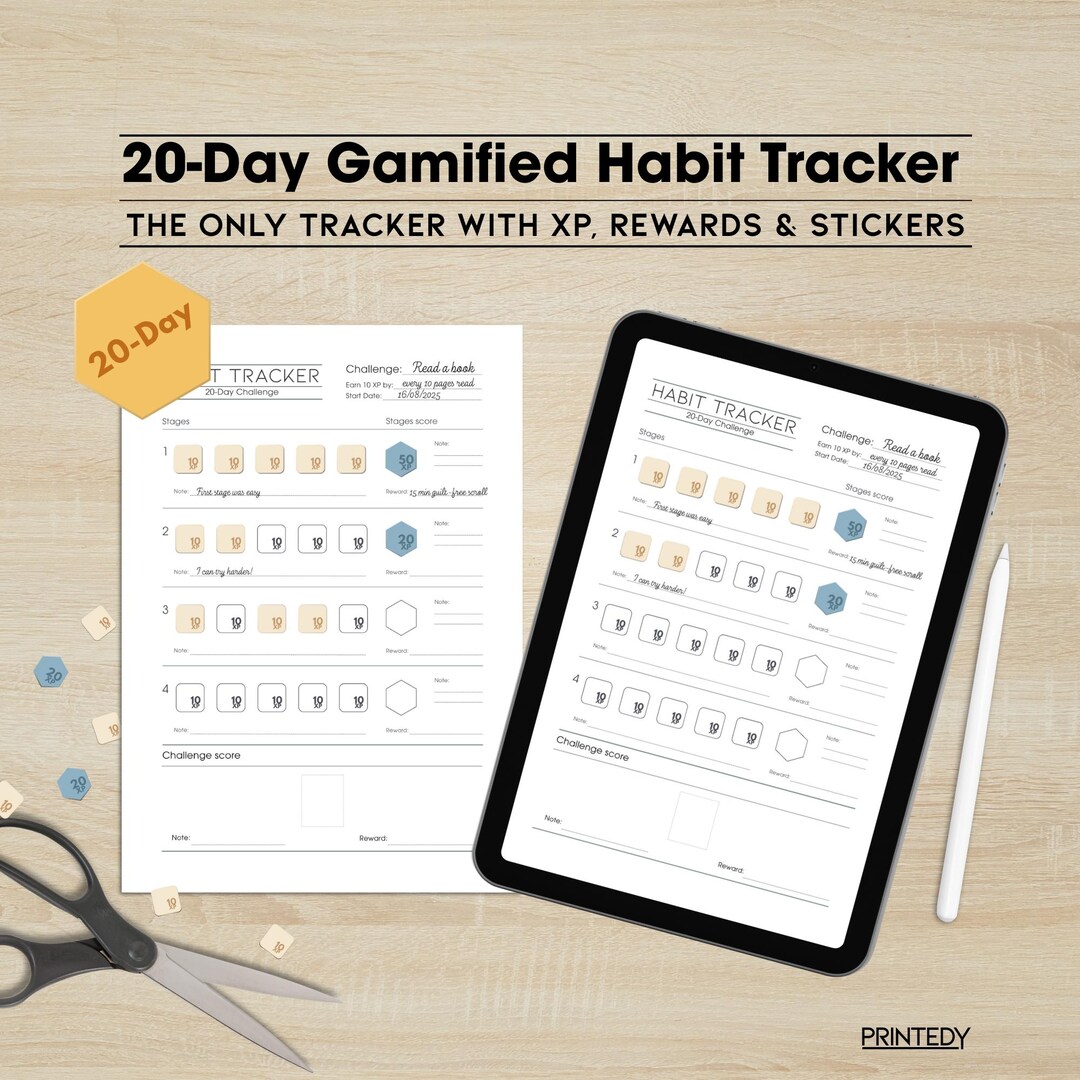 Gamified Habit Tracker: 20-day Challenge With Stickers (printable ...