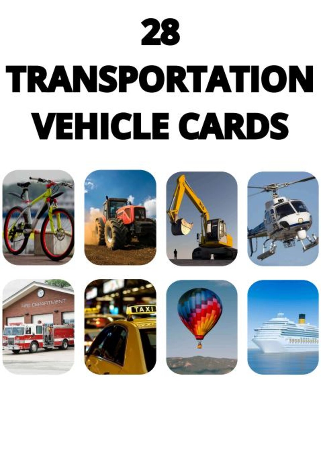 28 Printable Transport Flashcards | PDF Vehicles for Kids | Cars ...