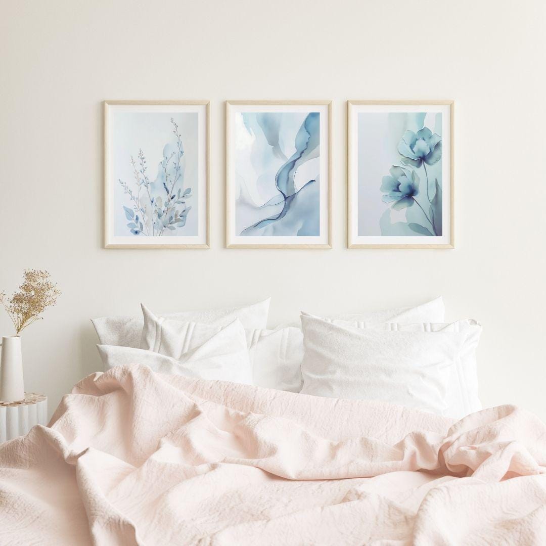 Blue Floral Watercolor, Simple Water Color Painting, Wall Prints for ...