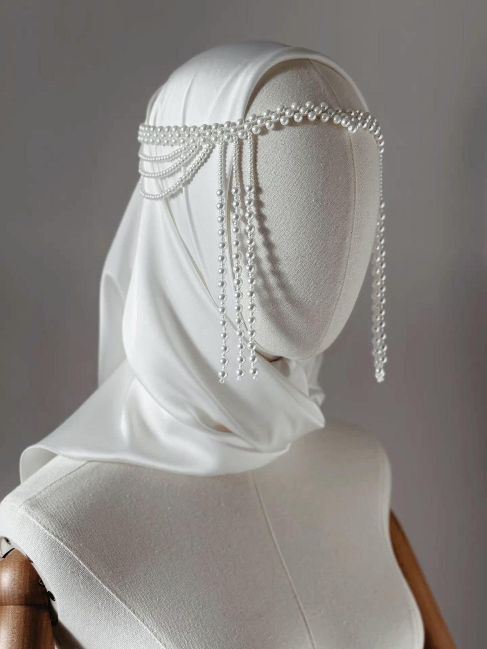 Pearl Hijab Headpiece – Bridal Hijab Jewelry, Pearl Head Chain, Muslim ...