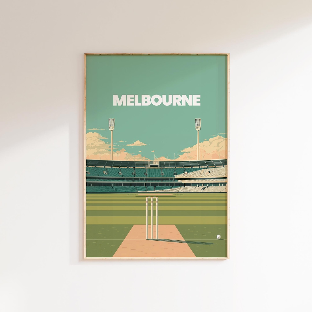 Melbourne Cricket Wall Art | Minimalist Pastel Australia Stadium Print ...