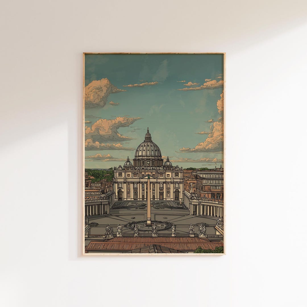 St. Peter's Basilica Print, Vatican City Poster, Pastel Rome ...
