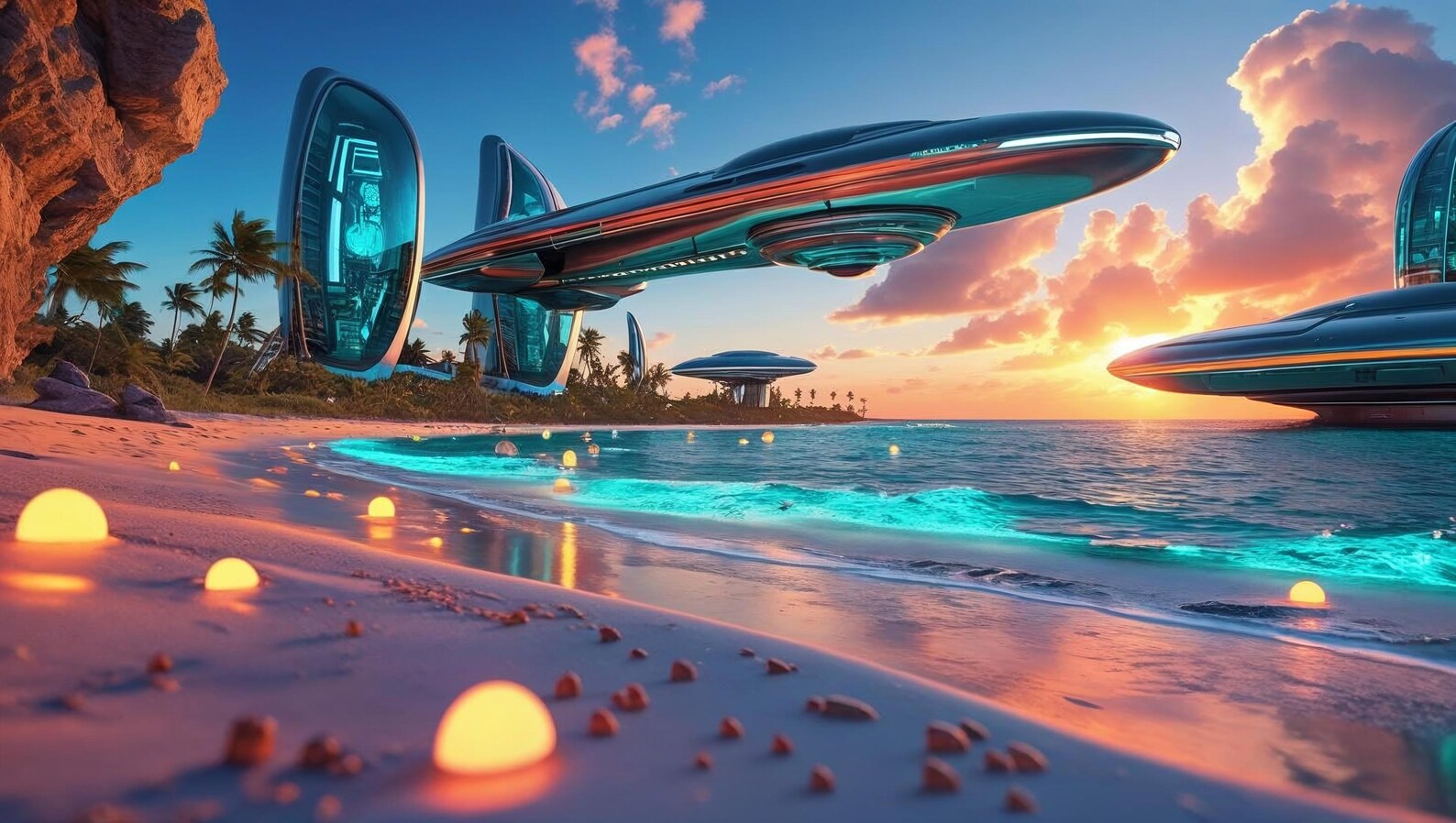 Neotropic Dreams: Futuristic Beach Series | Futuristic Cityscape Wall ...