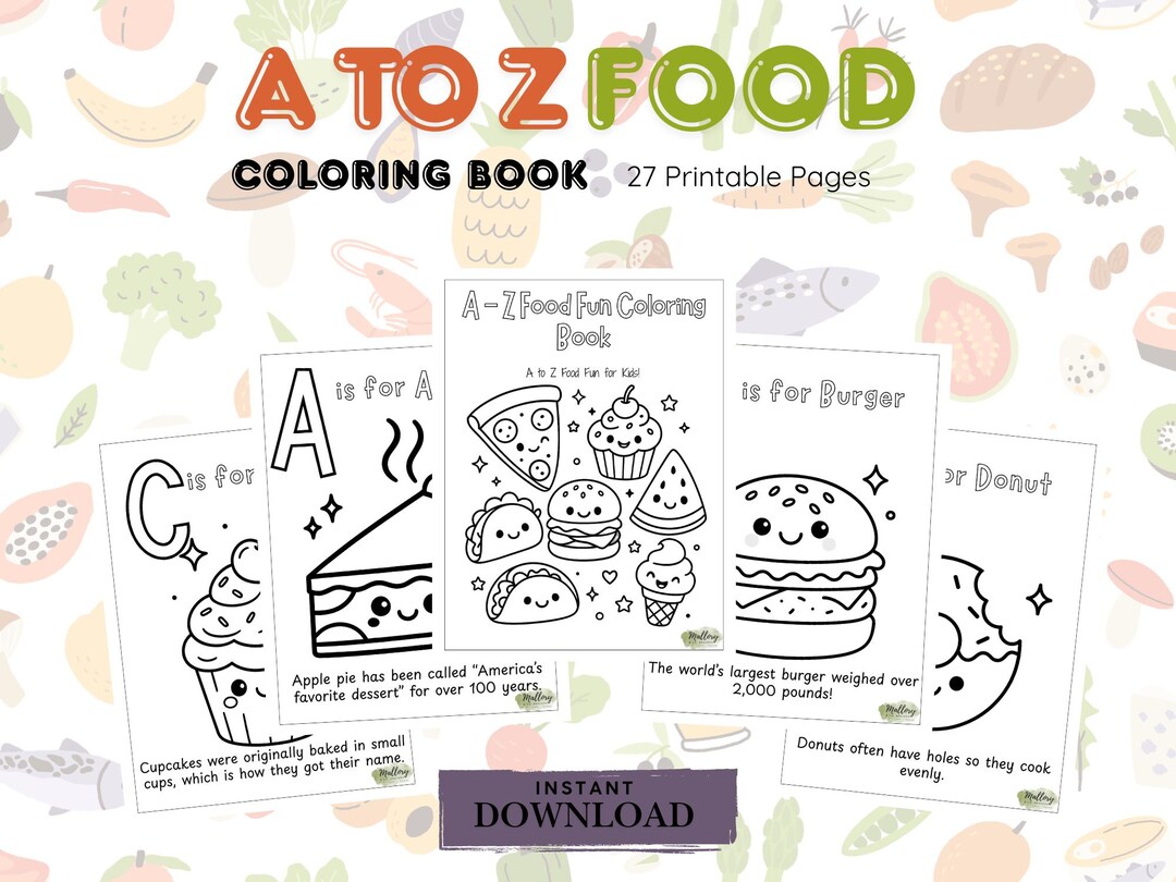 Kawaii Food Alphabet Coloring Book: Fun Facts A-Z (digital Download) - Etsy