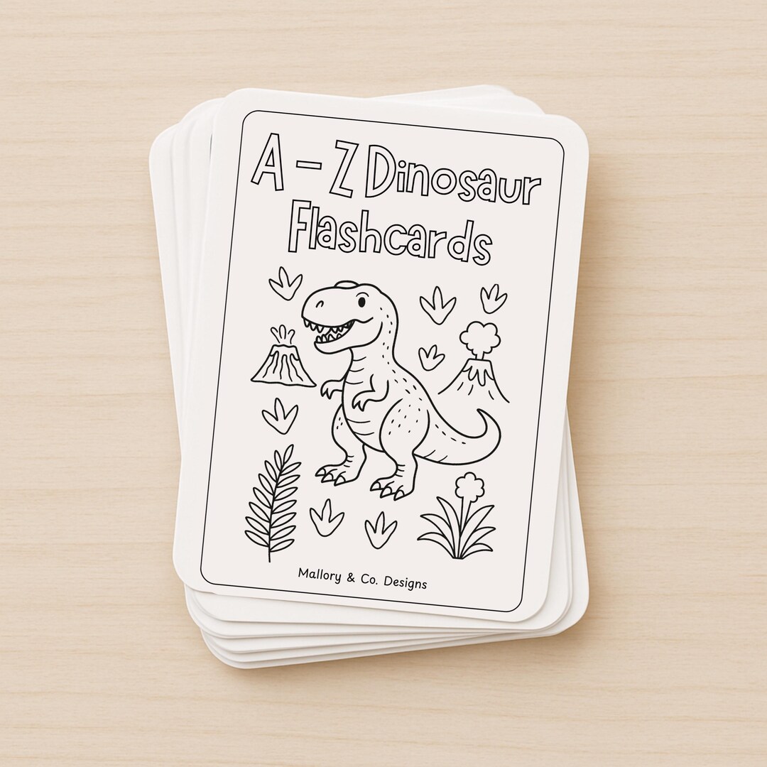 Dinosaur Flashcards A-Z: Printable Coloring Cards for Toddlers (PDF ...