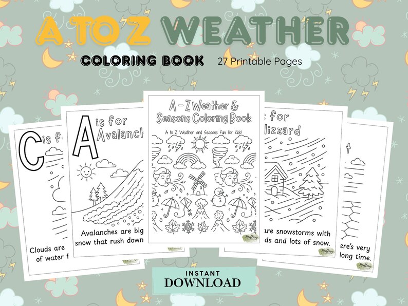 A-Z Weather & Seasons Coloring Book: Kids Alphabet Learning (digital ...