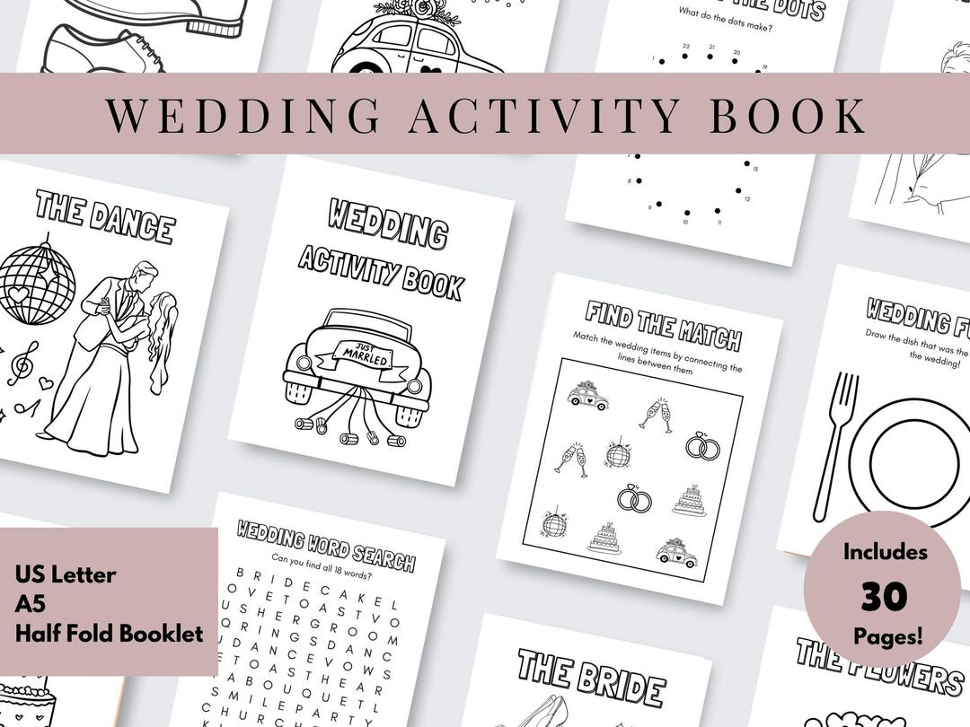 Kids Wedding Activity Book, Printable Wedding Coloring & Games, 30 Page ...