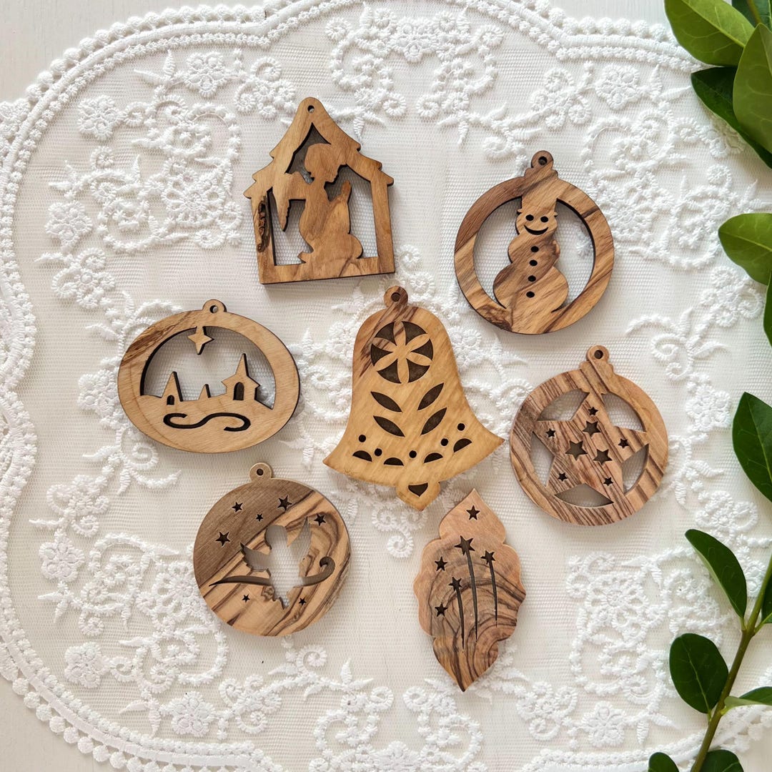 Wooden Christmas Decorations – Set of 7 Unique Ornaments From Bethlehem ...
