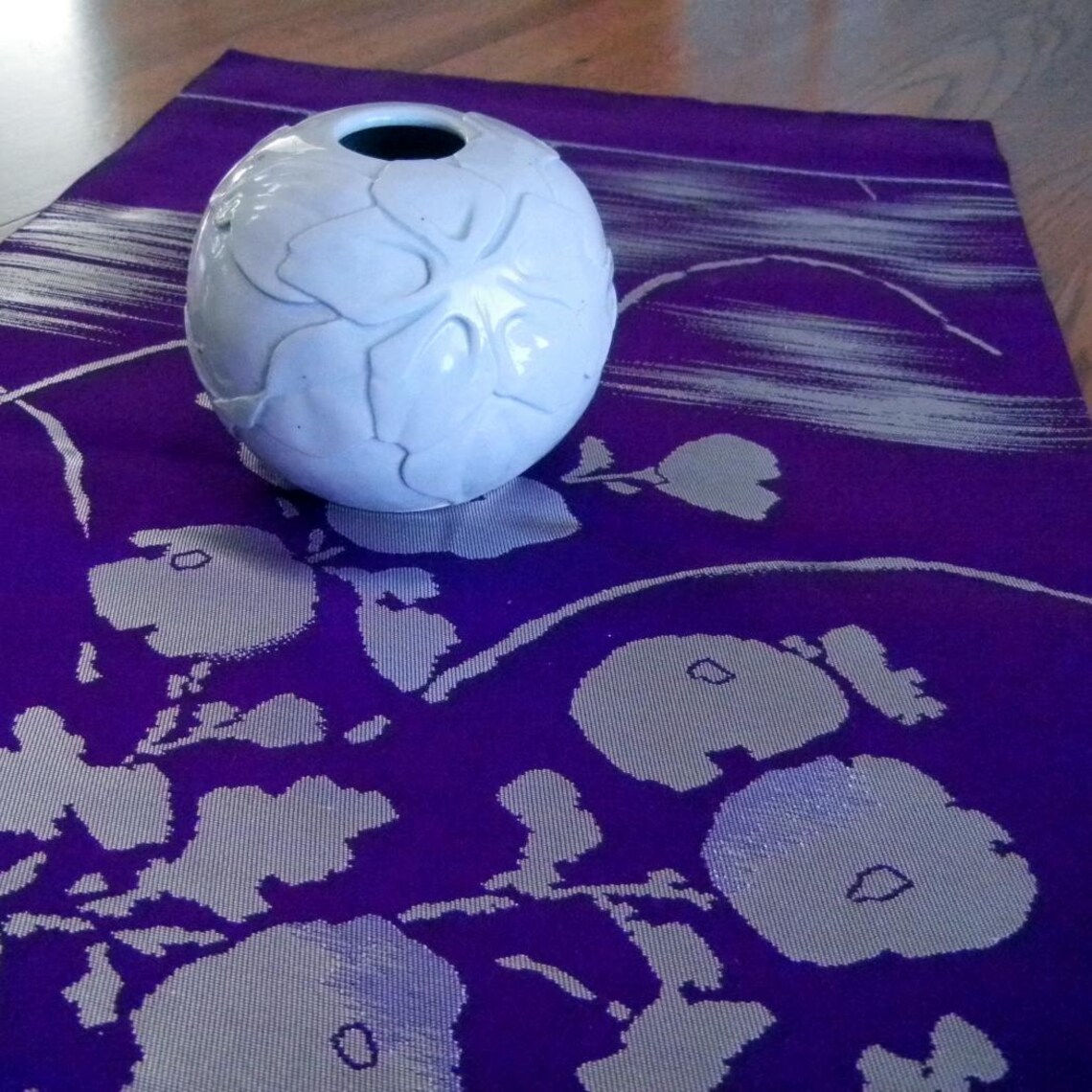 Deep Royal Purple With Silver Flowers - Silk Candle or Vase Mat - Etsy