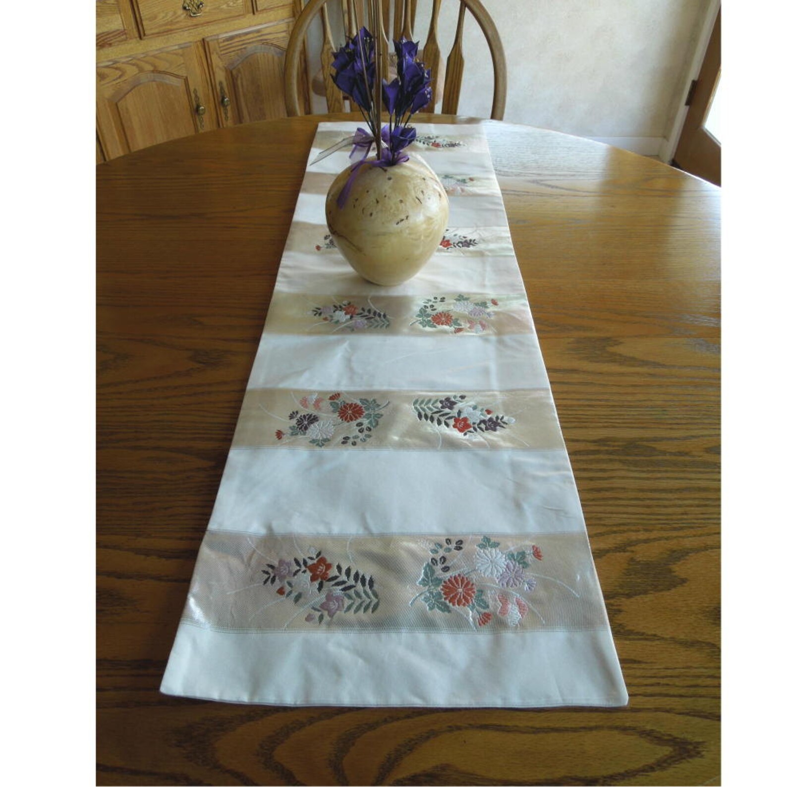 Nagoya Obi Table Runner White and Silver Silk Bands Woven With Flowers ...
