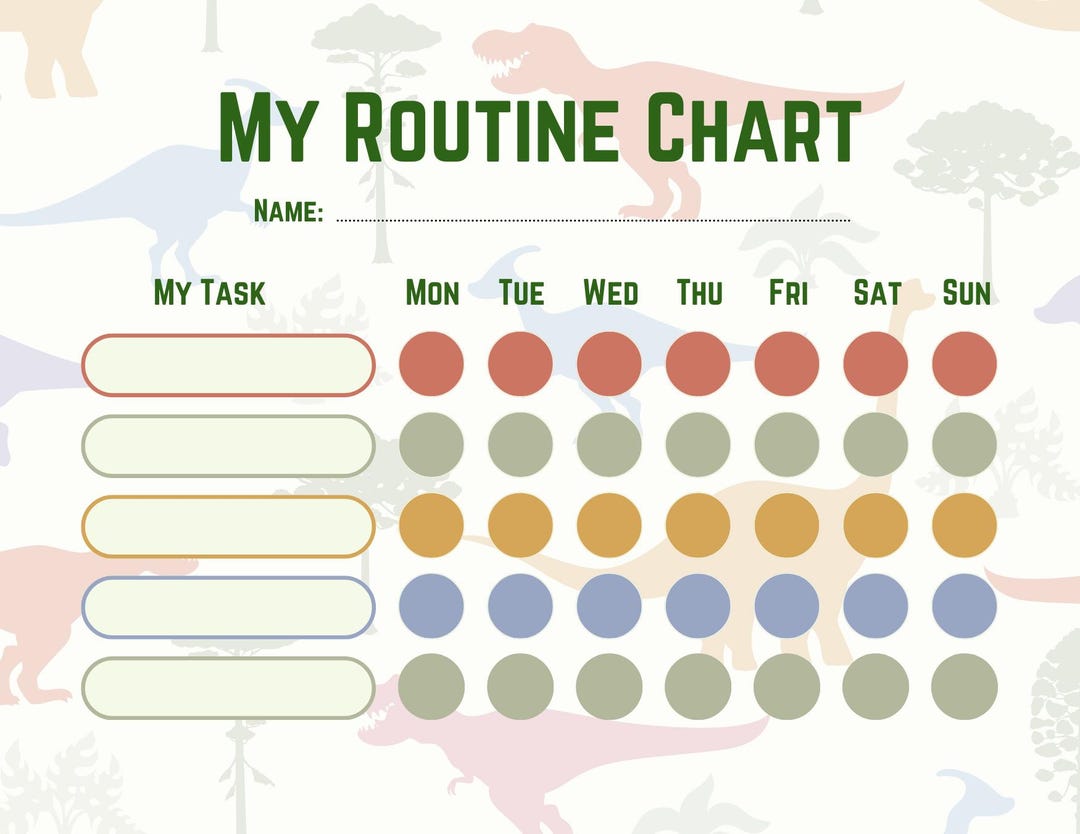Dinosaur Routine Chart, Tracking for Kids/toddlers (digital Download ...