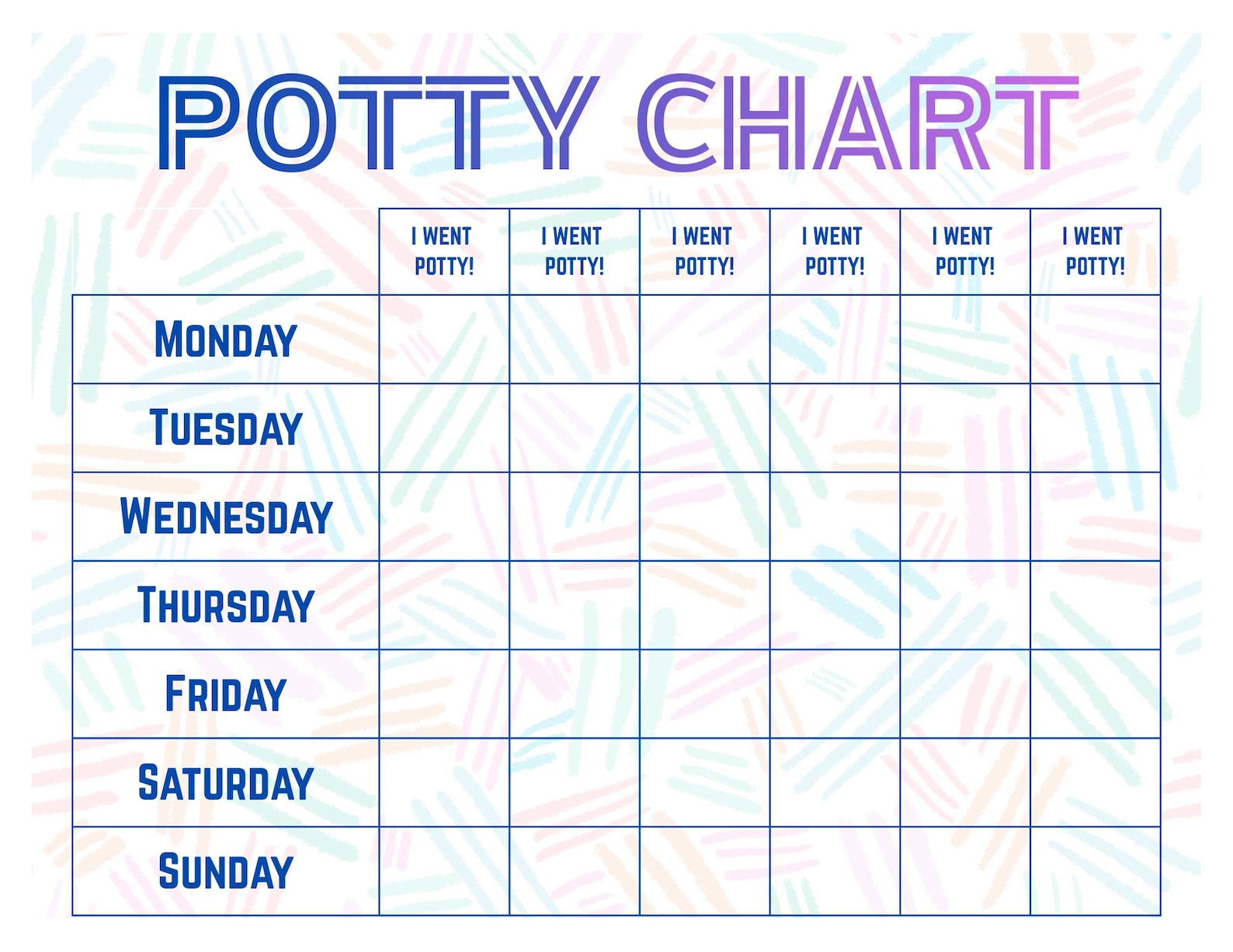 Potty Training Chart, Daily Tracking for Toddlers (digital Download) - Etsy