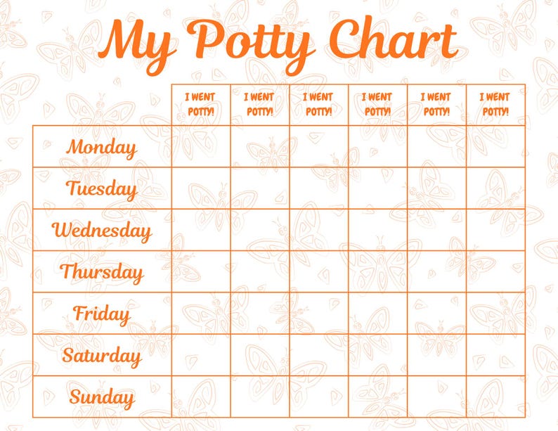 Butterfly Potty Training Chart, 6 Colors Included, Tracking for ...