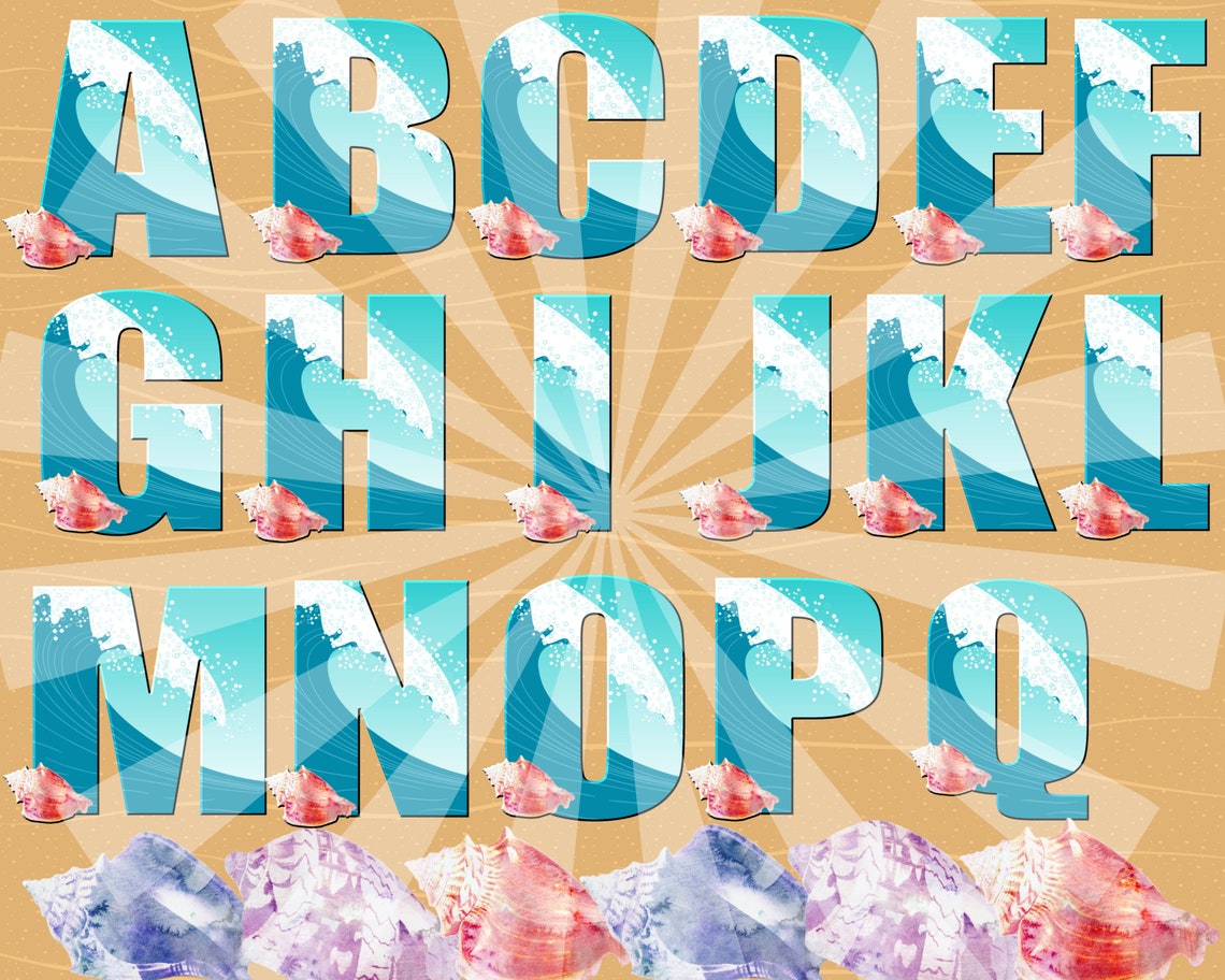 Ocean Wave Alphabet Graphics Clip Art Set Instant Download - Etsy