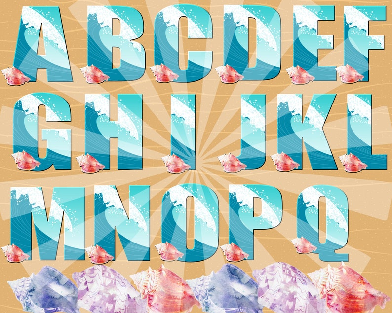 Ocean Wave Alphabet Graphics Clip Art Set Instant Download - Etsy