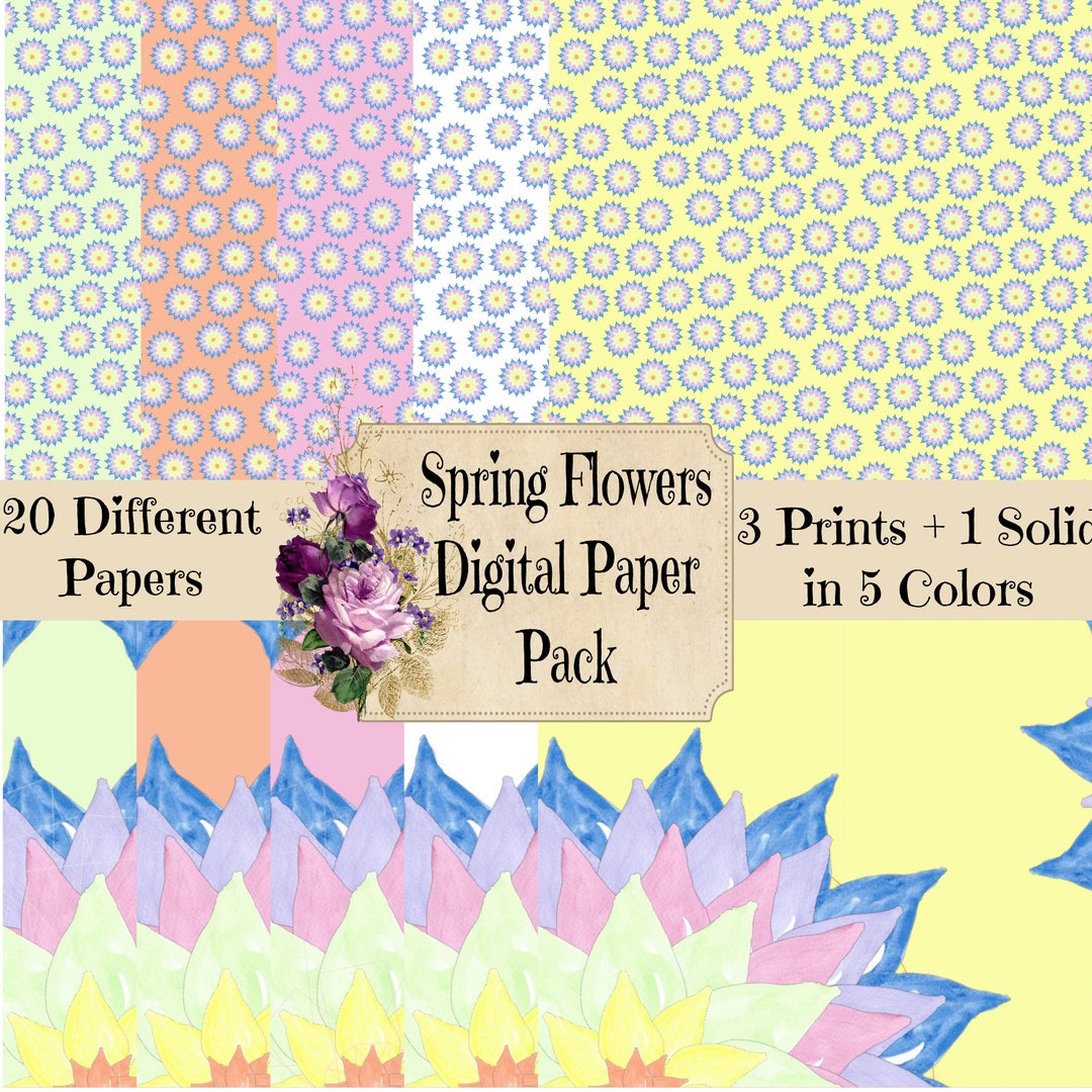 Spring Flower Digital Paper Set, Scrapbook Paper Pack - Etsy