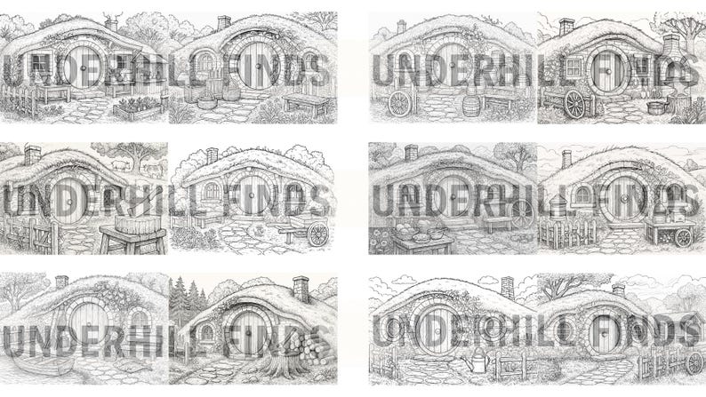 12 Hobbit Hole Coloring Pages PNG Files Instant Digital Download - Etsy