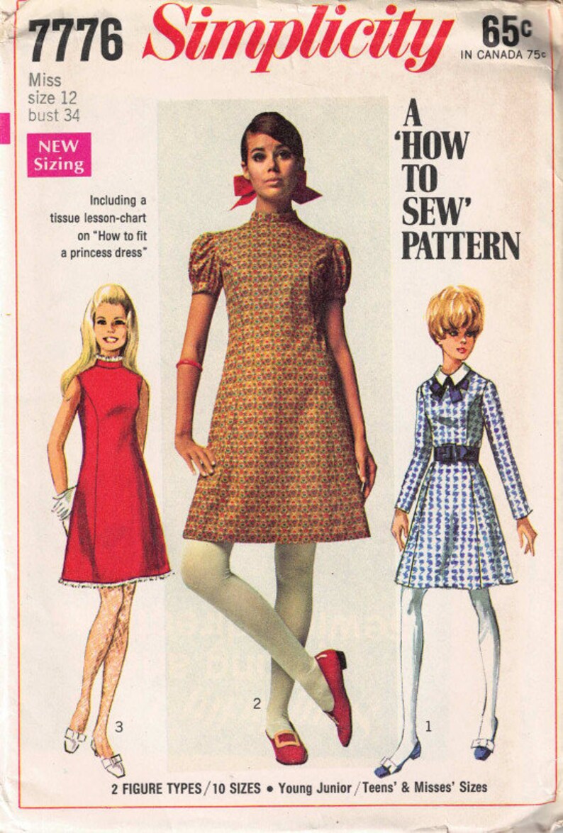 Vintage 1968 Simplicity 7776 Junior Teens Misses Dress Size 12 - Etsy
