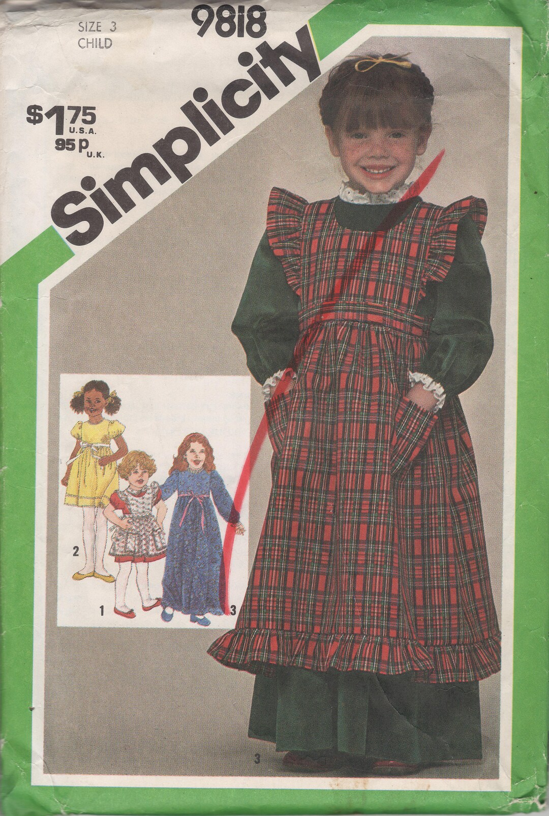 Vintage Simplicity 9818 Child's Dress and Pinafore Size 3 - Etsy