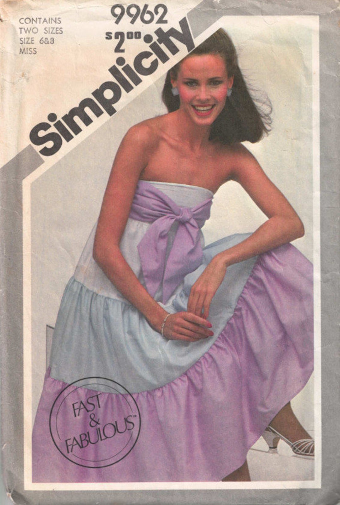 Vintage Simplicity 9962 Miss 1981 Pullover Strapless Dress Size 6 & 8 ...