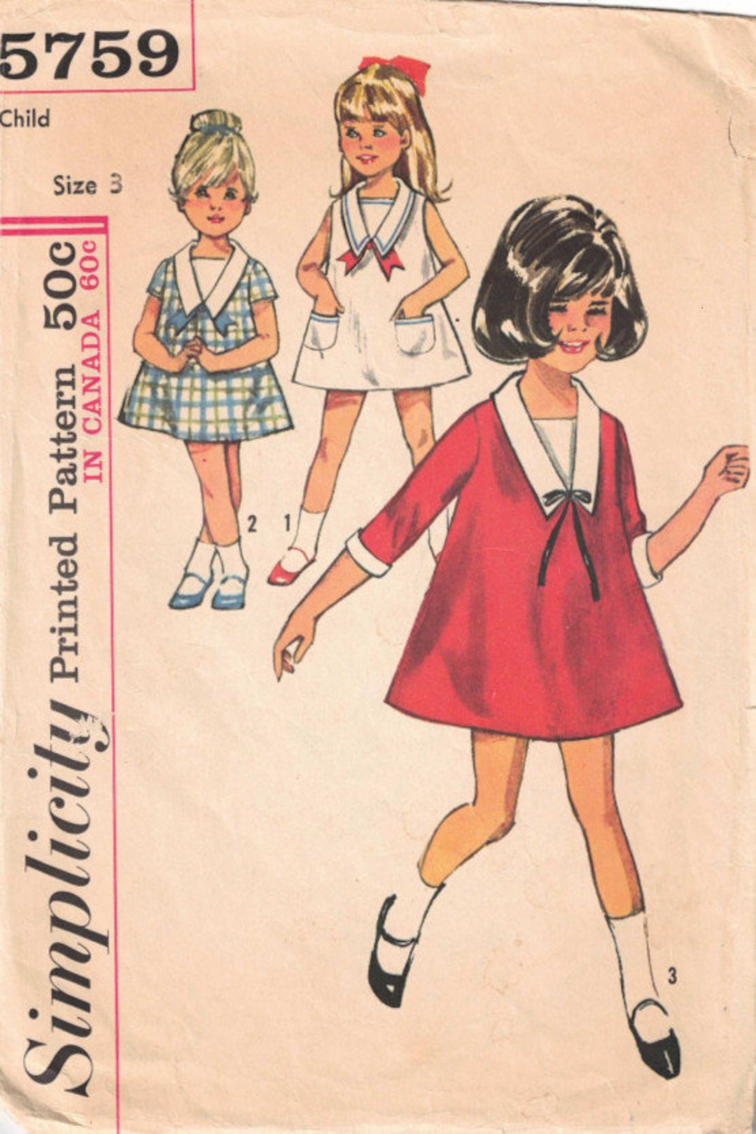 Vintage 1964 Simplicity 5759 Child Dress With Detachable Collar Size 3 ...