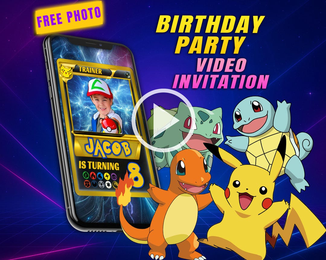 Pokemon Birthday Video Invitation, Digital Animated Mobile Invite ...